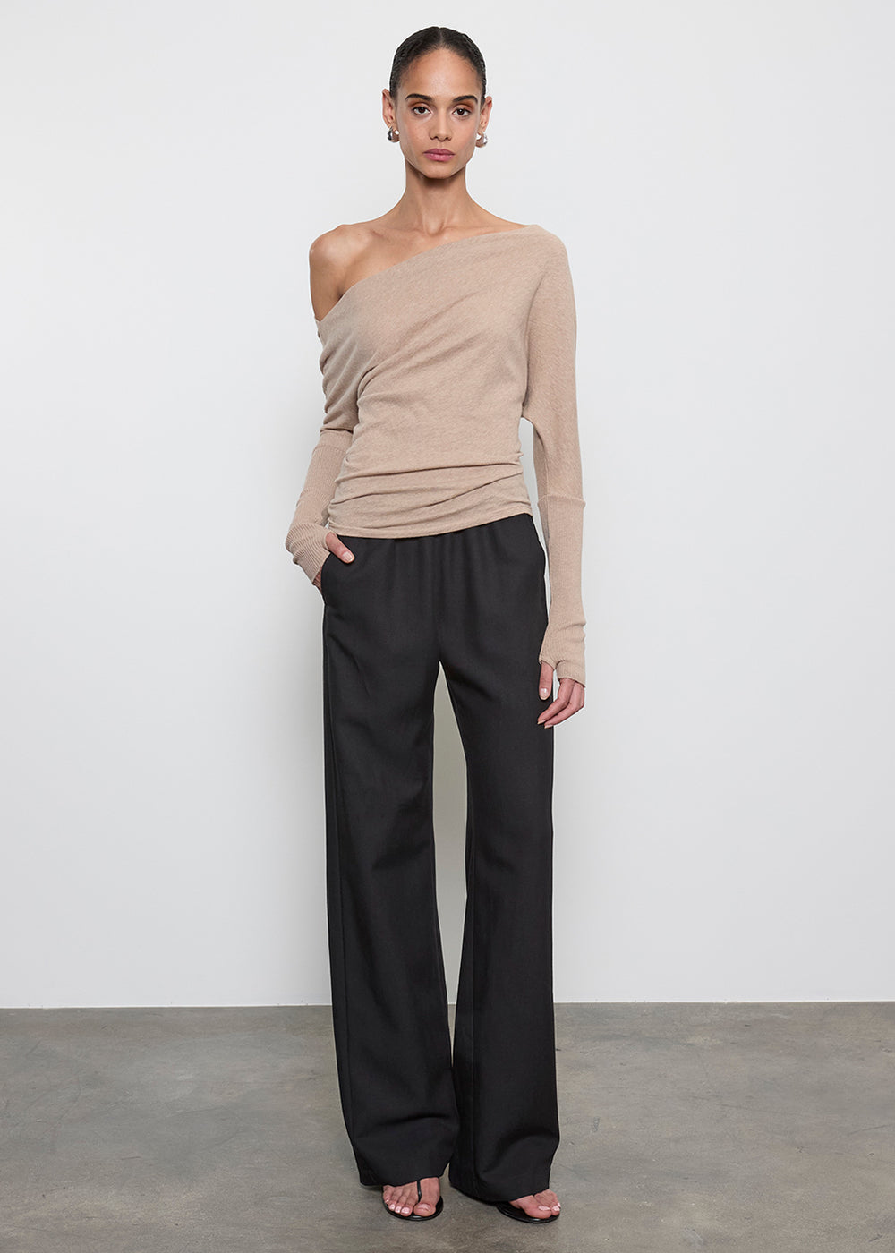 Cashmere Cuffed Off Shoulder L/S | Khaki – Enza Costa