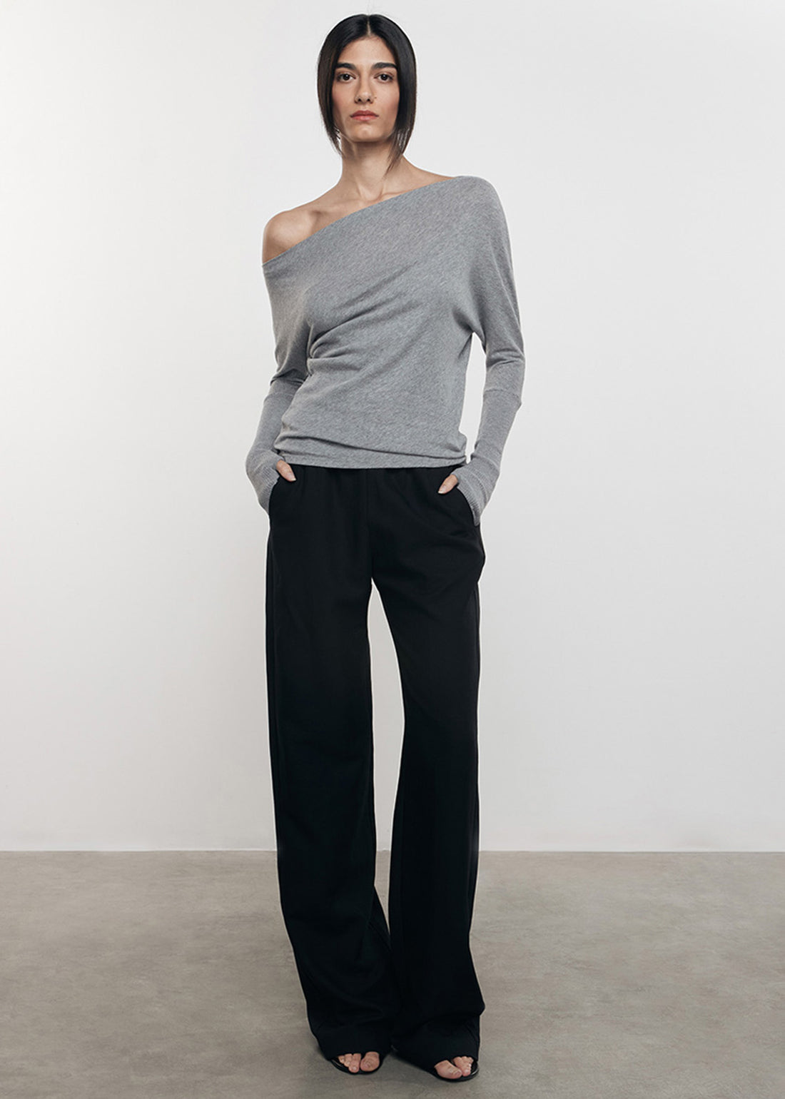 Cashmere Cuffed Off Shoulder L/S | Smoke – Enza Costa