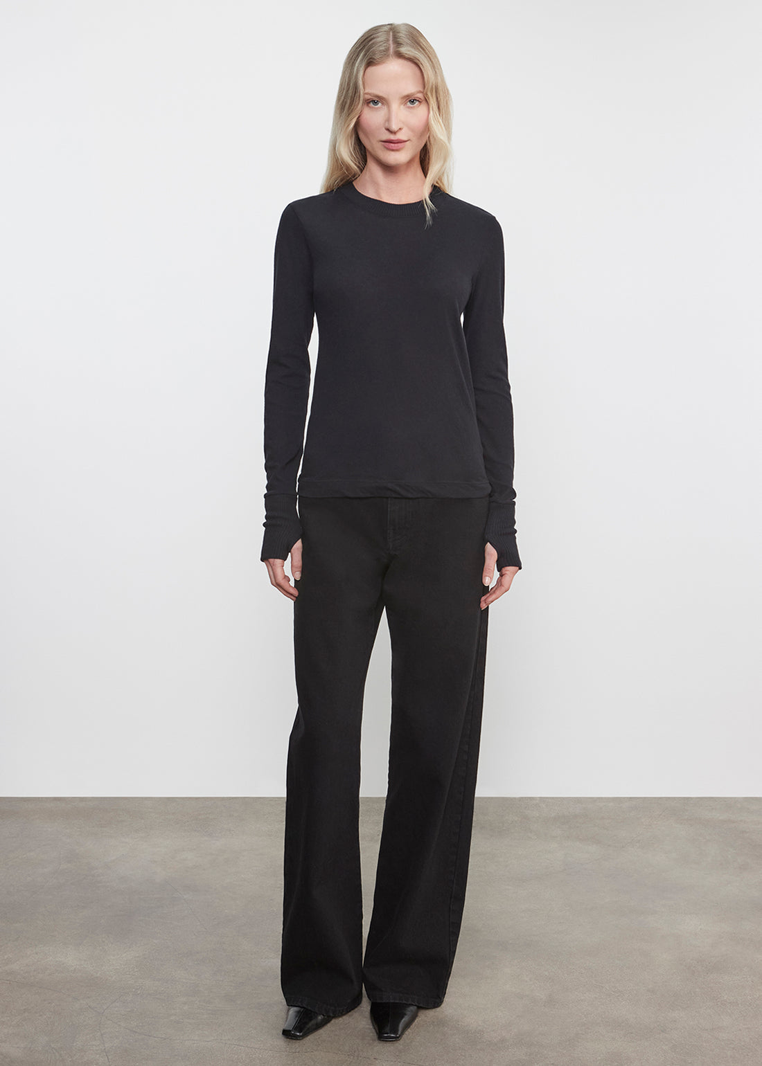 Cashmere Easy Cuffed Crew | Black – Enza Costa