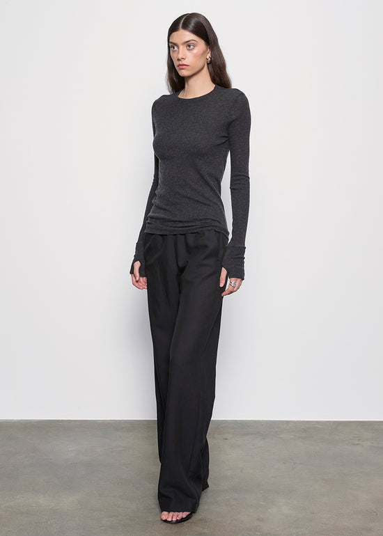 Cashmere Easy Cuffed Crew | Charcoal – Enza Costa