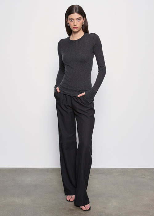 Cashmere Easy Cuffed Crew | Charcoal – Enza Costa