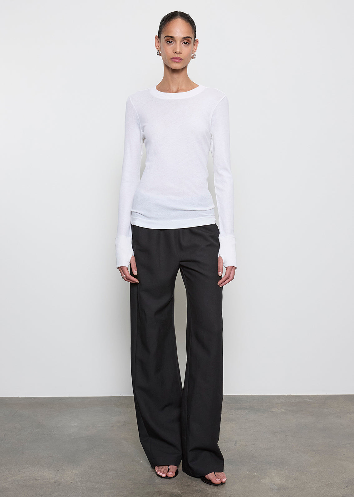 Cashmere Easy Cuffed Crew | White – Enza Costa