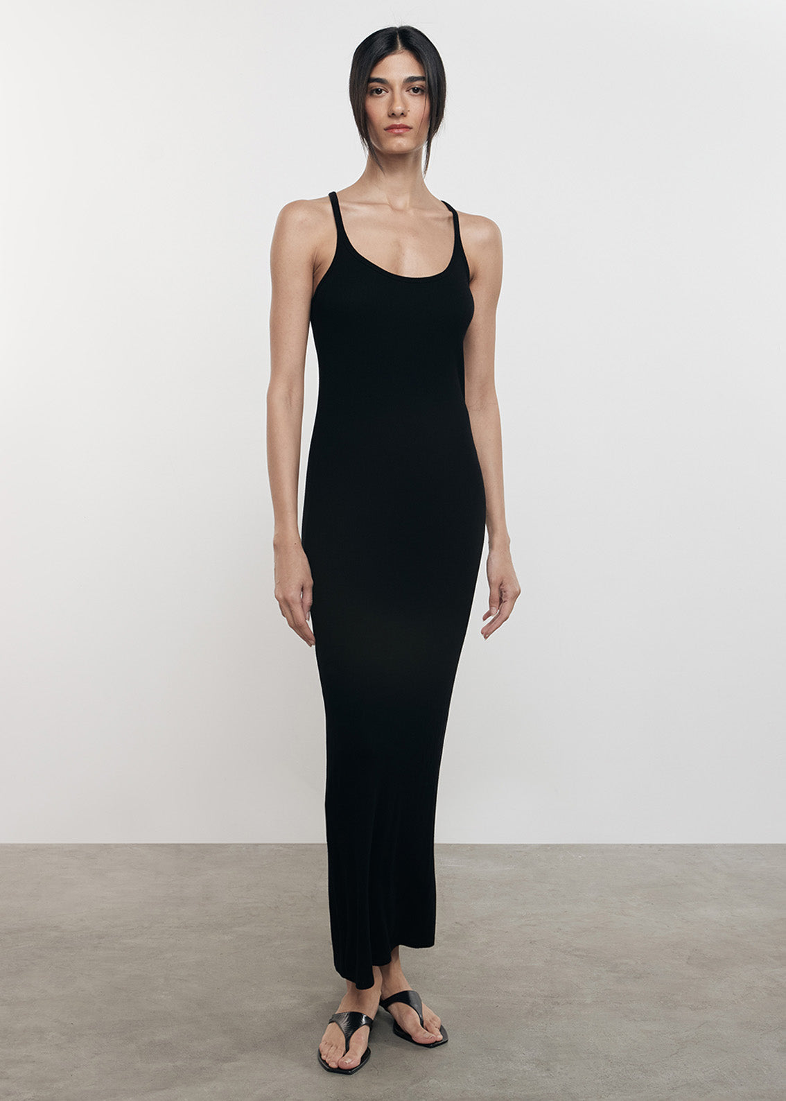 Silk Rib U Neck Maxi Dress Black Enza Costa
